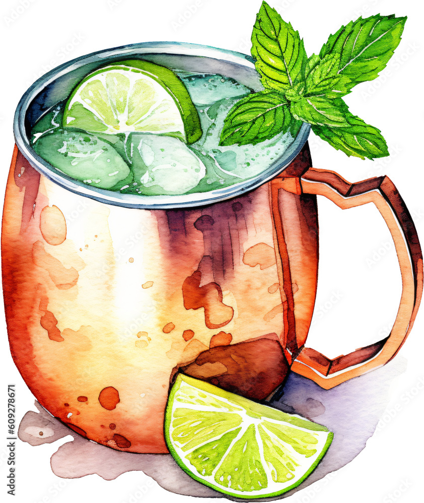 Watercolor Clipart of Moscow Mule Stock Illustration | Adobe Stock