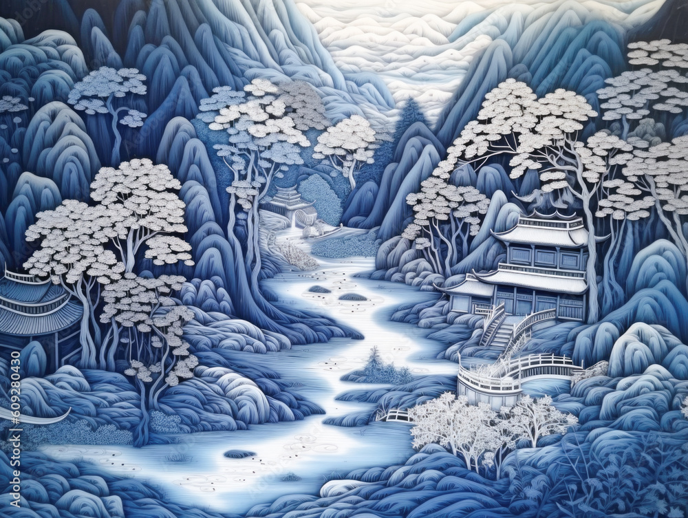 shanshui traditional Chinese landscape 素材庫插圖 | Adobe Stock