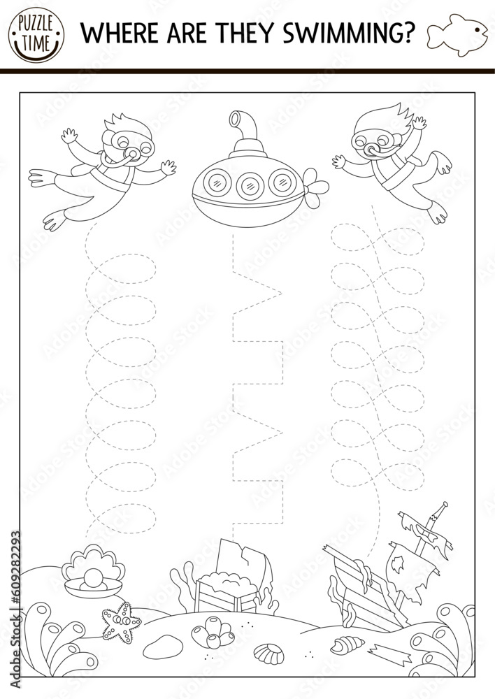Vector under the sea handwriting practice worksheet. Ocean life ...
