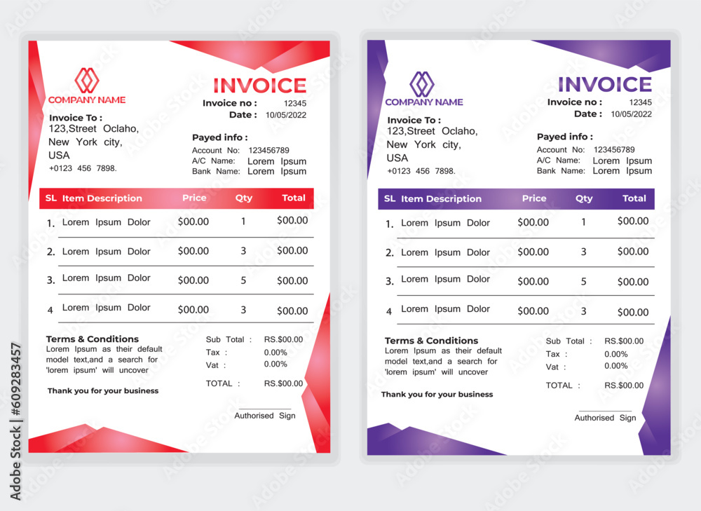 Business Minimal Corporate Invoice design template vector illustration ...