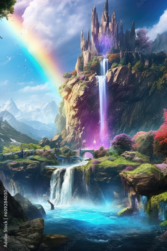 Realm of Wonder Cliffs, Waterfall, Rainbow, and Whirling Magic in a ...