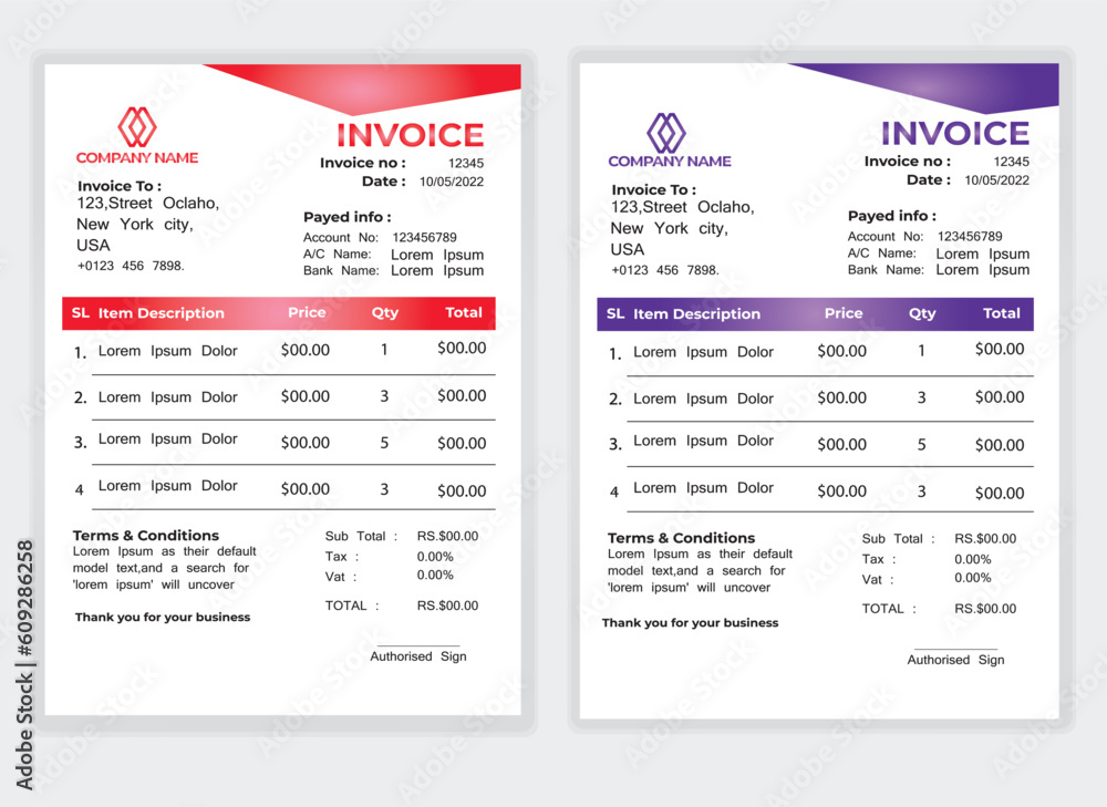 Business Minimal Corporate Invoice design template vector illustration ...