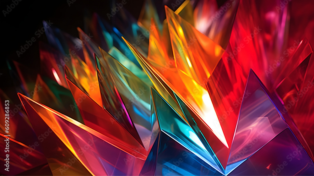 Intersecting prisms refracting light into a dazzling display of colors ...