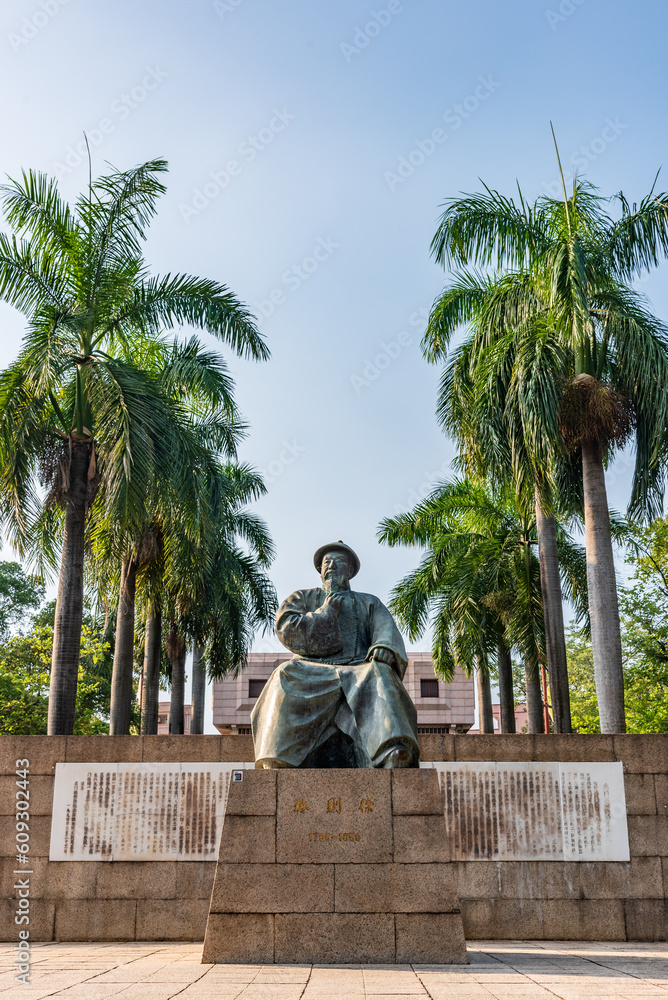 Bronze statue of ancient Chinese hero Lin Zexu. He was a head of state ...