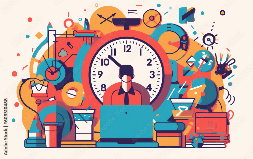 Productivity Motivation Illustration. Office and People working ...