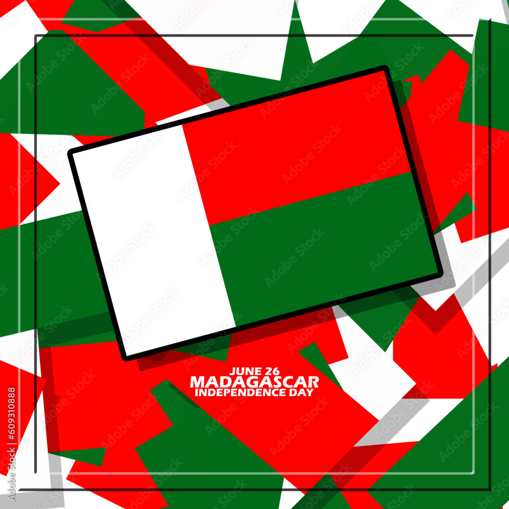Madagascar flag with abstract background, translucent frame and bold ...