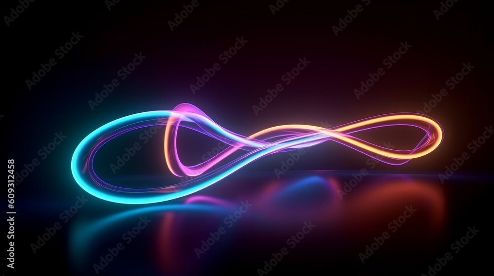 3d cycled animation of glowing line sliding in the shape of an infinity symbol. Abstract neon ...
