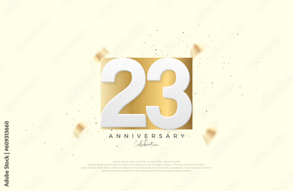 23rd anniversary celebration, with numbers on elegant gold paper ...
