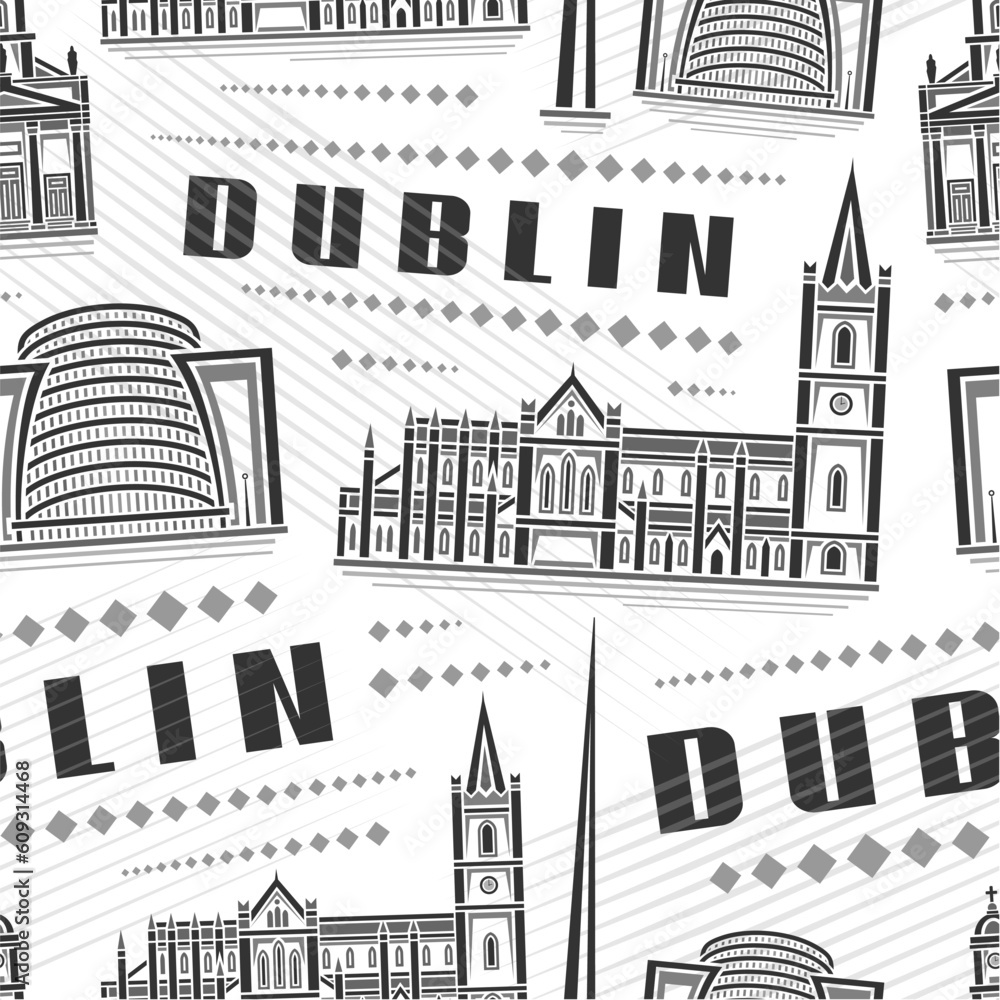 Vector Dublin Seamless Pattern, repeating background with illustration ...