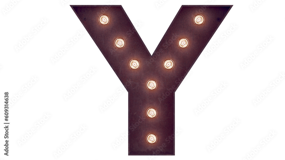 Light bulb glowing letter alphabet character Y font. Front view ...