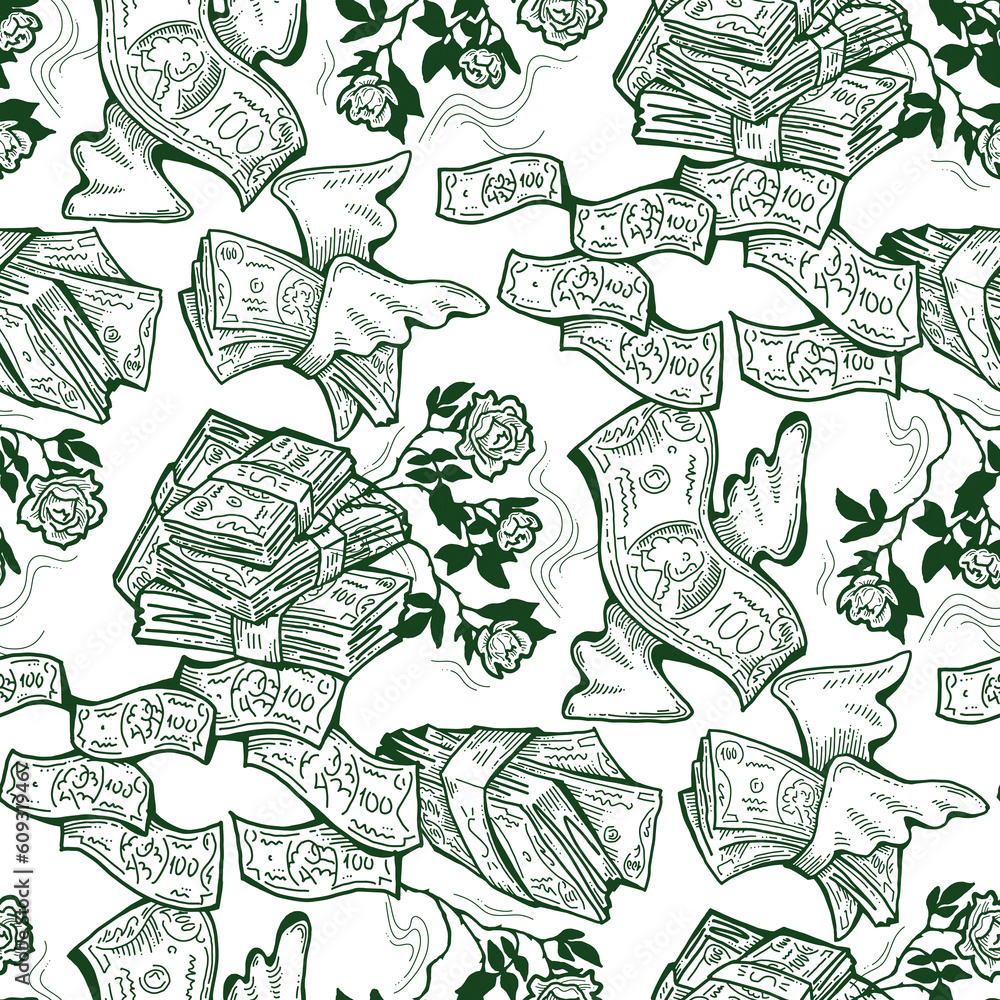 Money seamless pattern background for print design. Hundred dollars ...