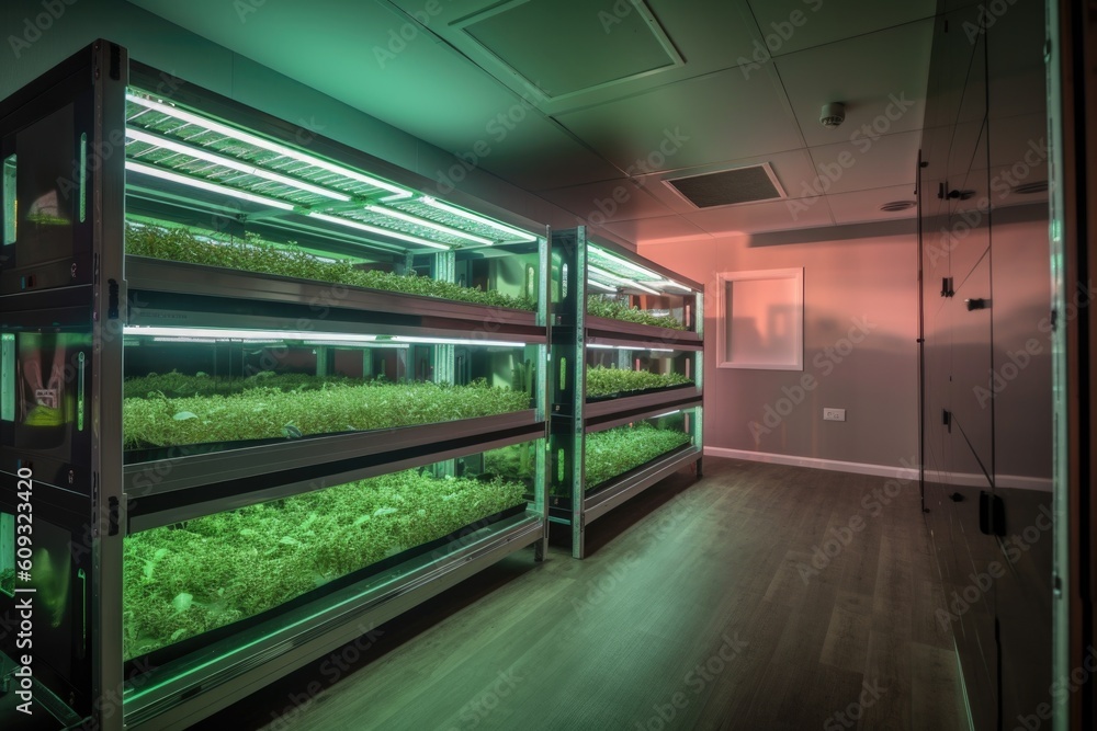 elegant and modern grow room with led lighting, safety equipment, and ...