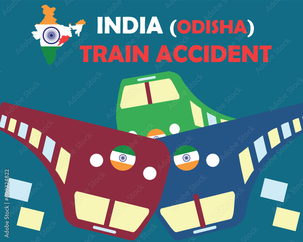 India-Odisha train accident with three trains crash vector poster ...