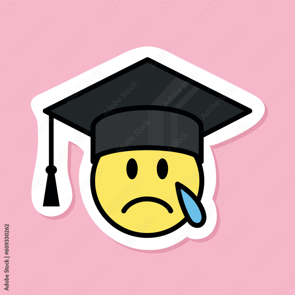 sad graduate crying, emoji with graduation hat sticker, yellow symbol ...