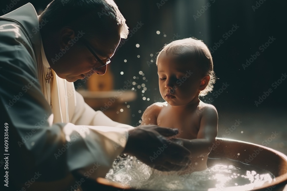 Baptism of a child in the Church. Newborn baby baptism. christening a ...
