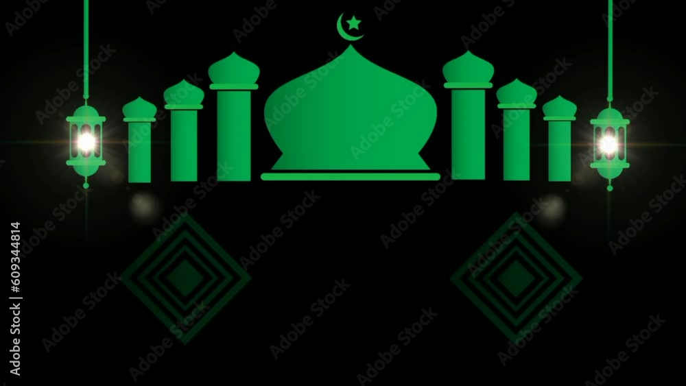 Animated dome mosque background with glowing lights and a square on a ...