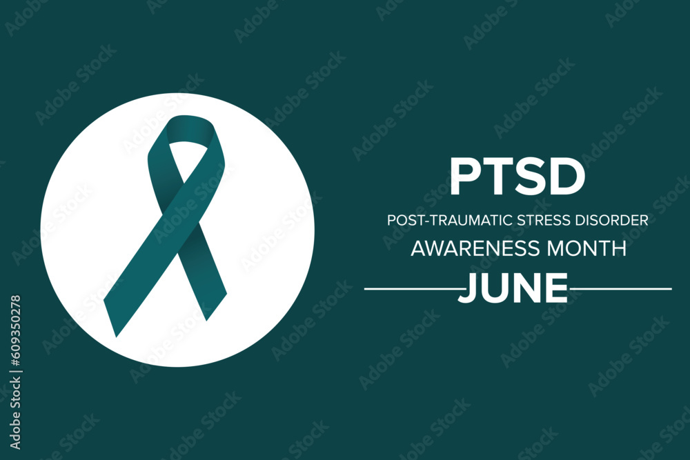 PTSD Awareness Month design with a teal color ribbon. Vector ...
