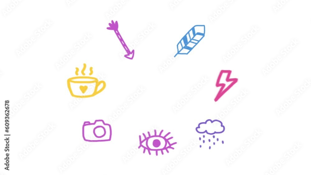 Set of hand-drawn animated elements (arrows, lines, shapes, icons ...