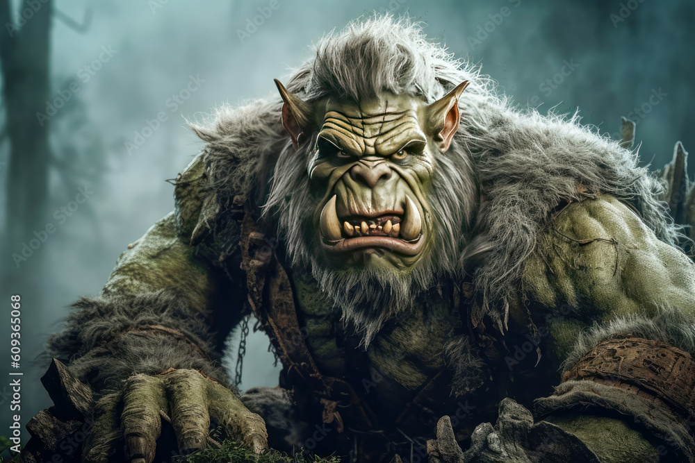 Fearless Orc with an intense gaze. The rugged features, piercing eyes ...
