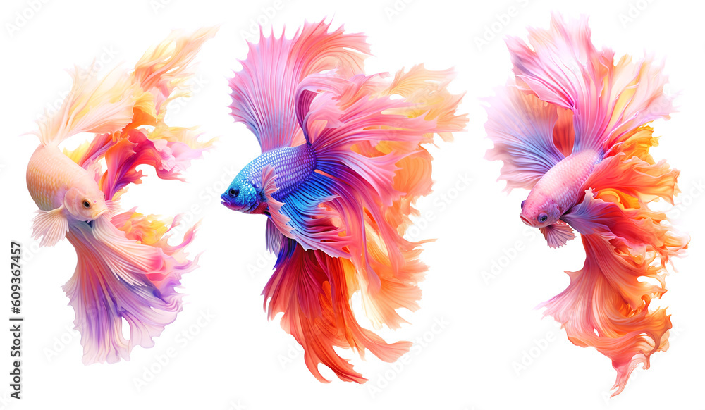 Siamese fish with flower tail and fins. Colorful fighting betta fish ...
