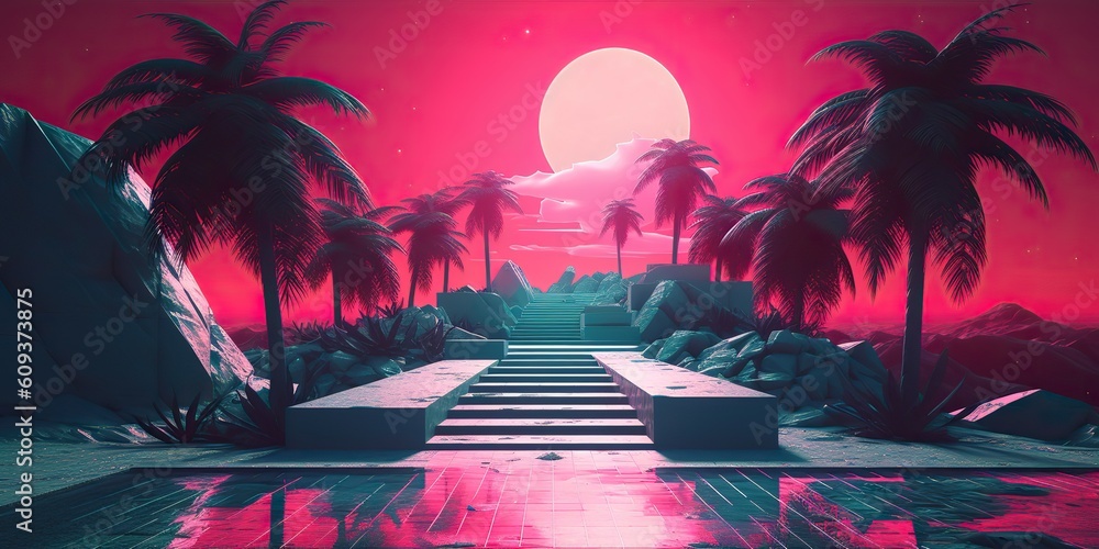 AI Generated. AI Generative. Old vintage cyberpunk vapor wave synthwave ...