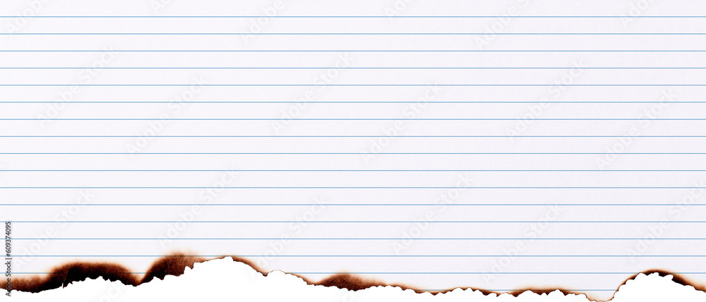 Notebook paper burned half isolated on white background with clipping ...