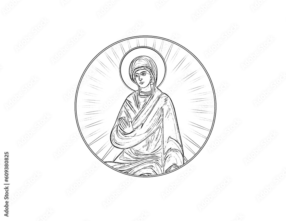 Saint Maria. Illustration in Byzantine style. Coloring page on white ...