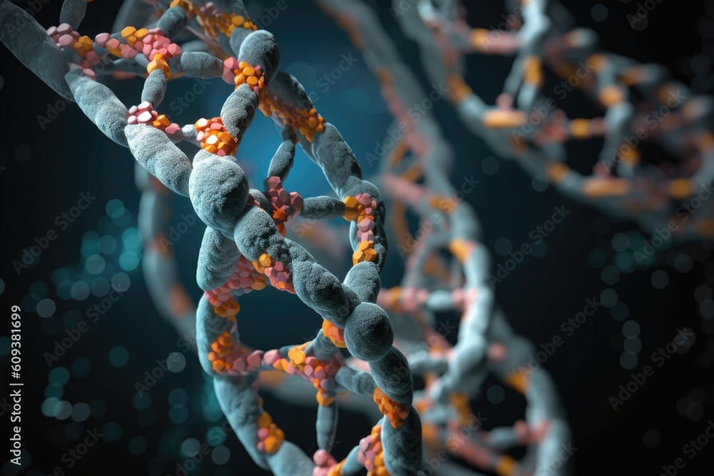medical illustration, showing the double-helix structure of dna, with ...