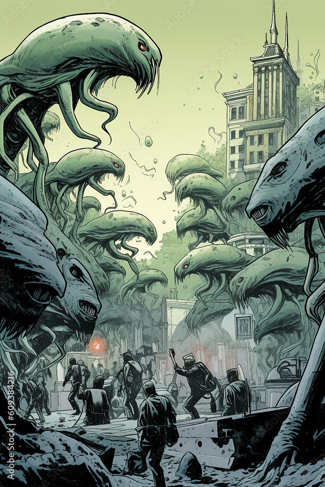Comic Book Alien Invasion. Generative AI. A digital illustration of an ...