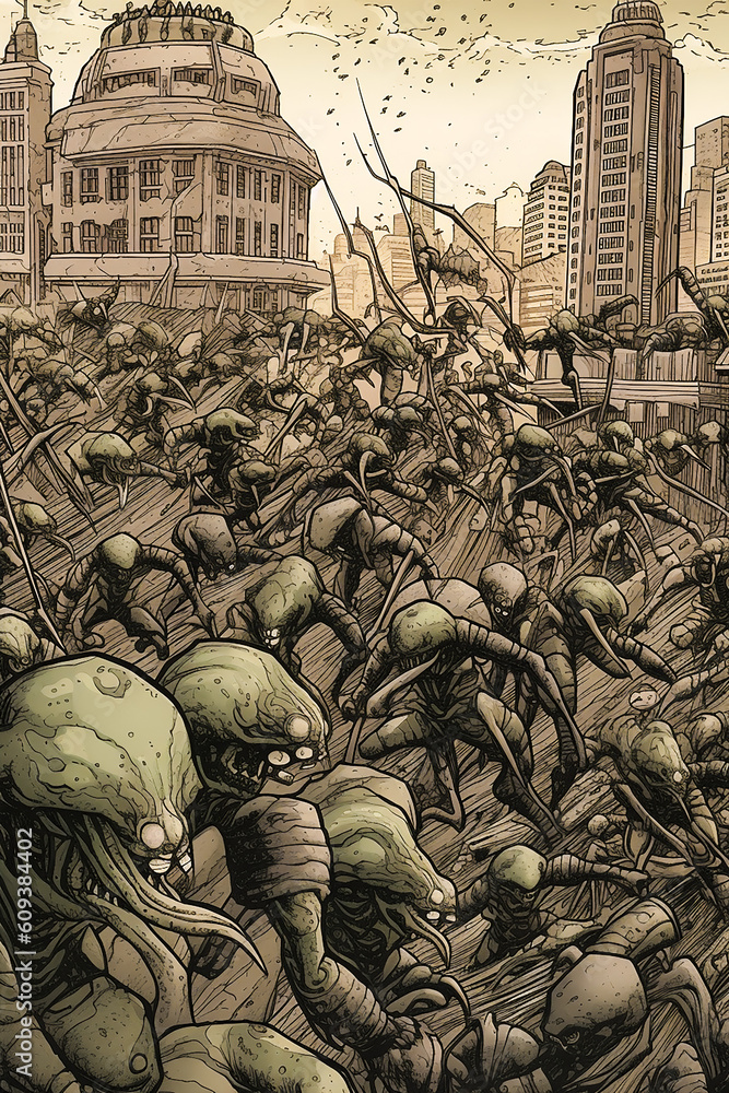 Comic Book Alien Invasion. Generative AI. A digital illustration of an ...