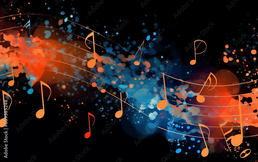 Abstract Illustration of Music Notes dancing around a Colourful ...