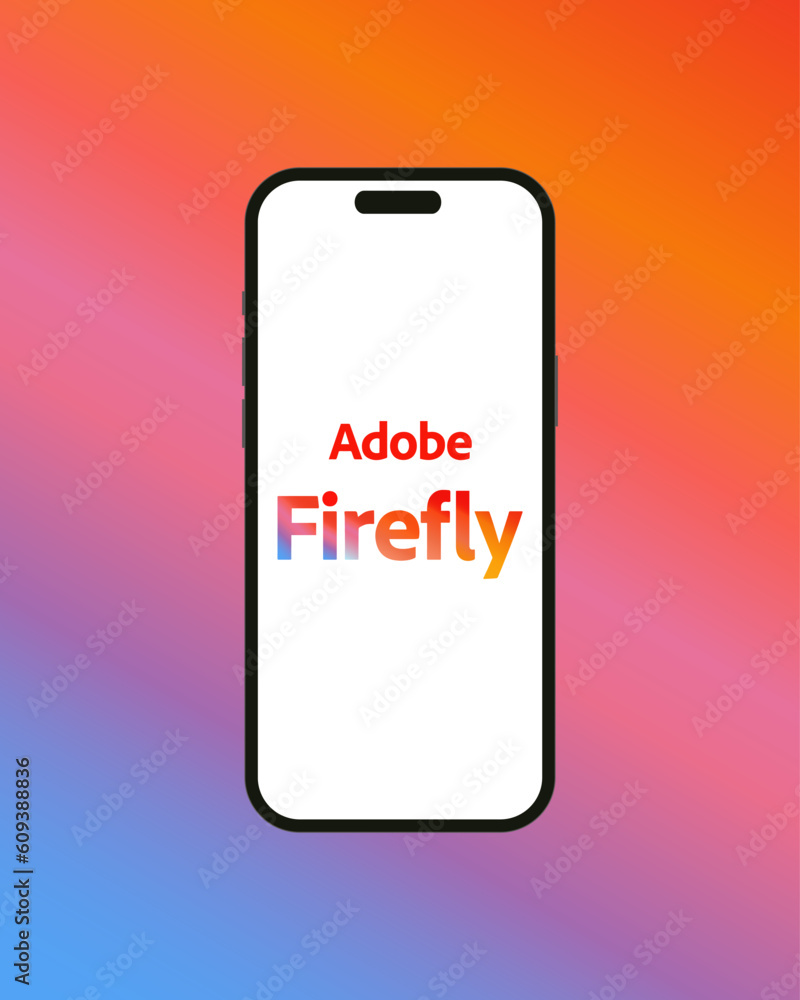 Kyiv, Ukraine - 03 June 2023: Adobe Firefly logo on Iphone 14 screen ... Kyiv, Ukraine - 03 June 2023: Adobe Firefly logo on Iphone 14 screen ...