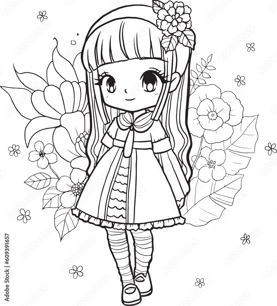 Vetor de girl cartoon doodle kawaii anime coloring page cute ...
