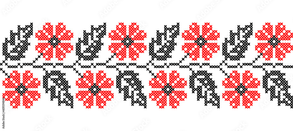Ukrainian flowers pattern in red and black colors. Vector ornament ...
