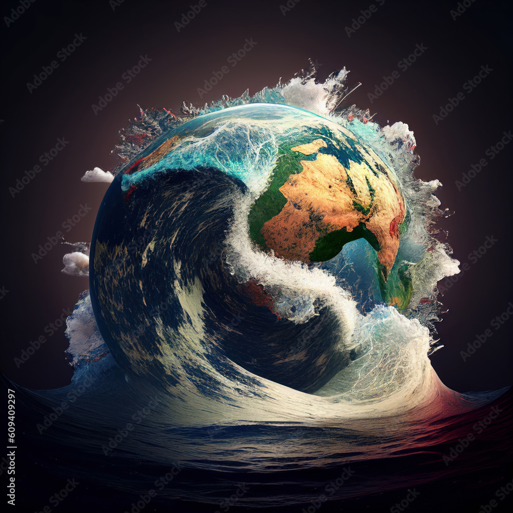 Planet earth globe illustration - global warming problem, tsunami and ...