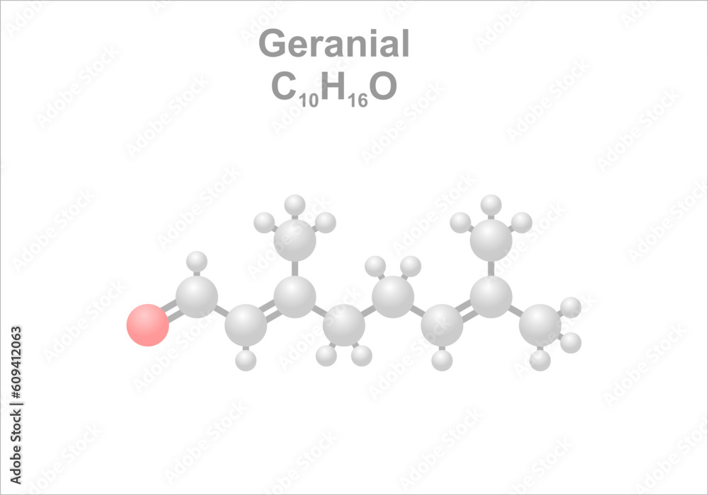 Simplified scheme of the geranial molecule. Citrus flavoring ingredient ...
