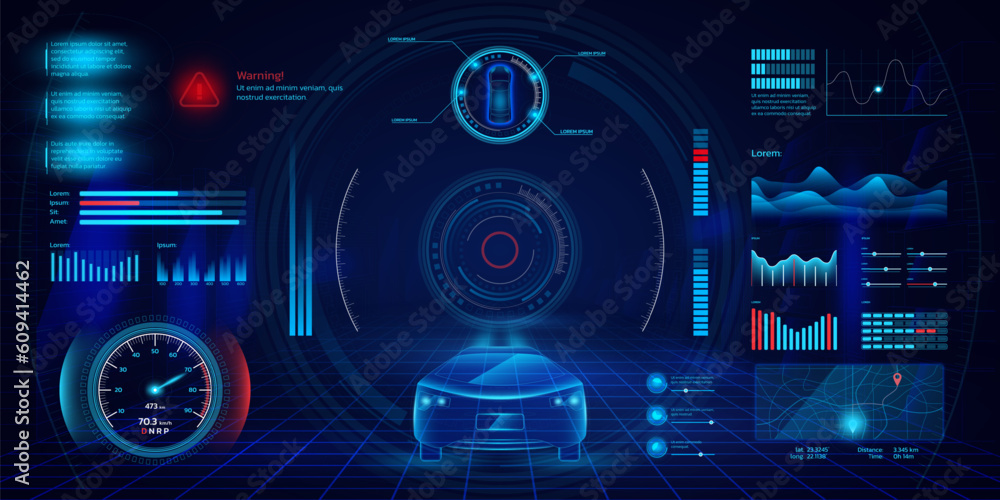 Smart car dashboard. Autonomous digital interface. Futuristic HUD ...