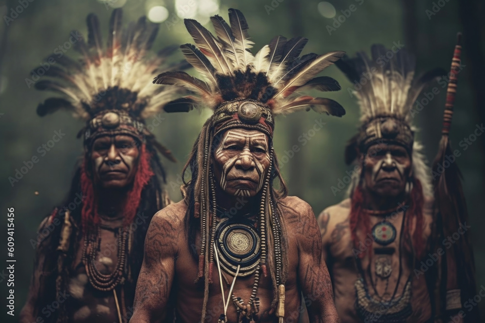 Portrait of indigenous tribe. Traditional Indians with painted faces ...