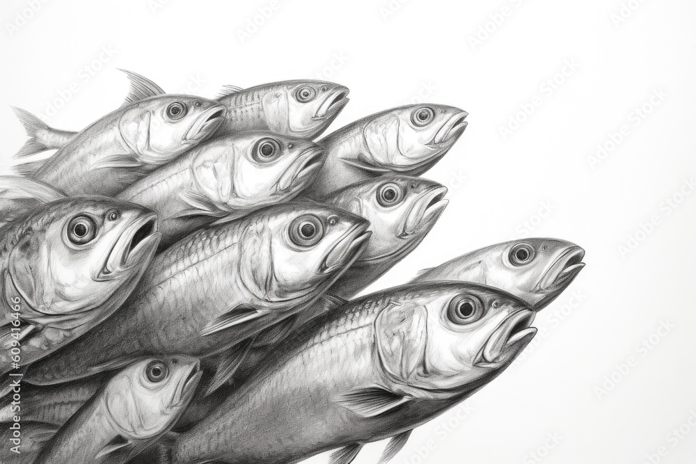 Photo & Art Print Sardine fish drawing, sardine fish pencil drawing ...