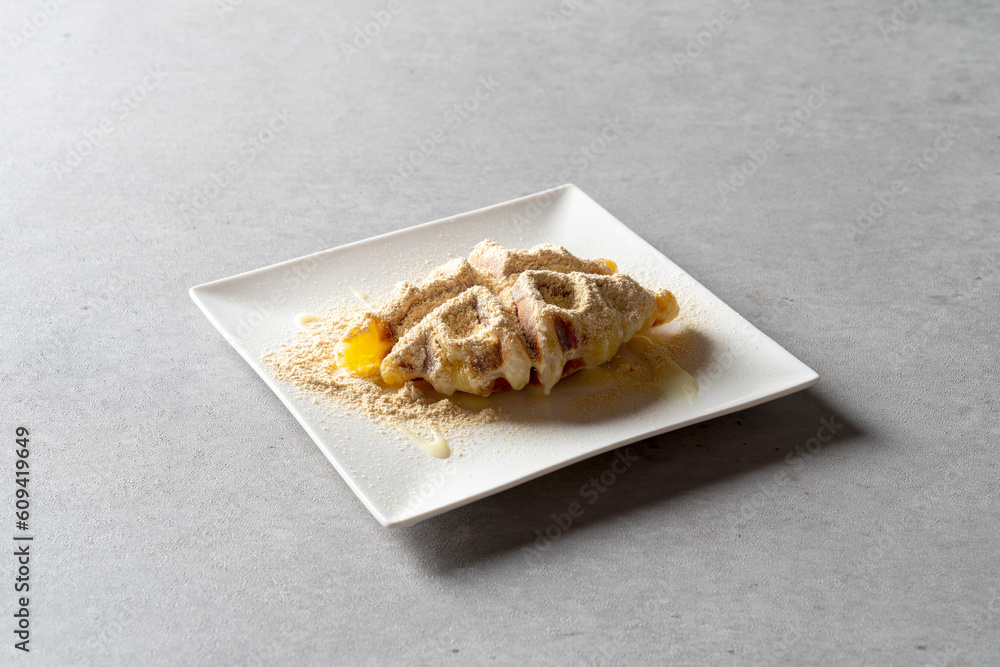 Injeolmi, crople, croissant, waffle, churros, condensed milk, chocolate ...