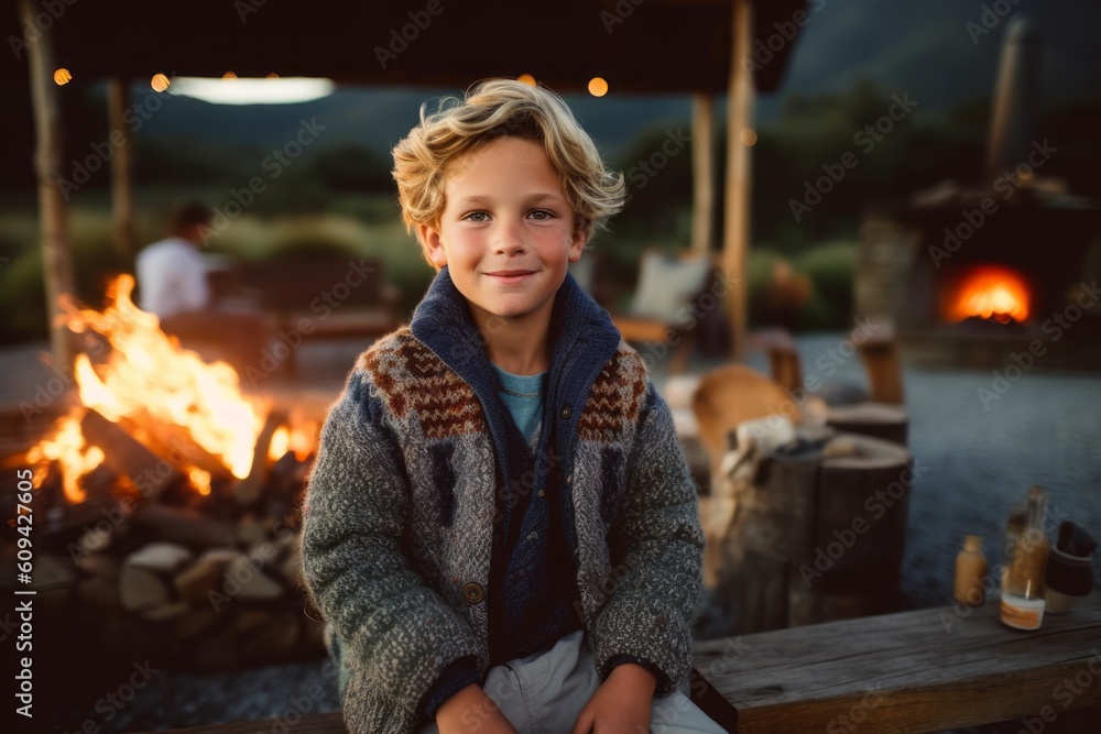 Medium shot portrait photography of a grinning child male that is ...