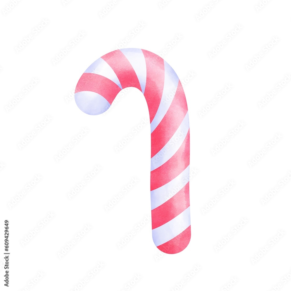 Watercolor pink and white candy cane clipart. Hand drawn watercolor ...