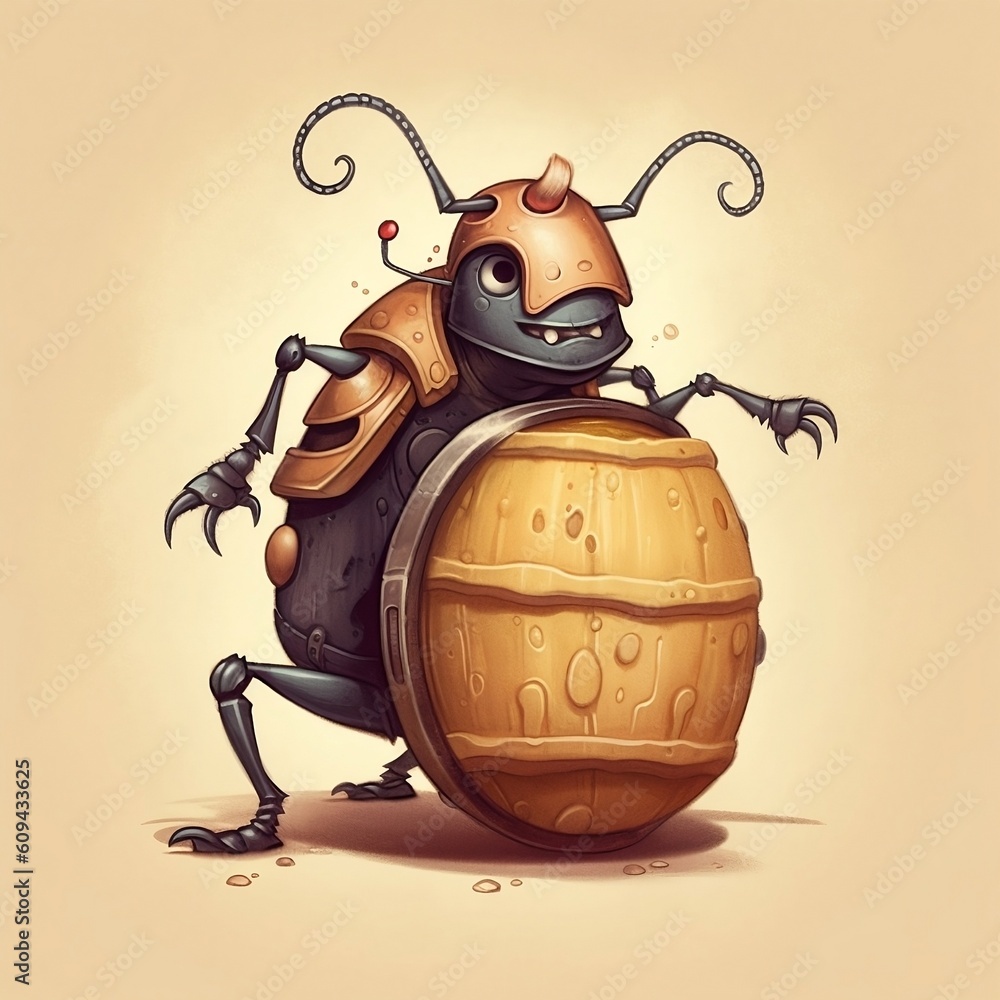 cartoon-style barrel bug, animated cockroach, beer barrel and AI ...