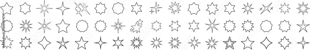 Stars line collection. Star line vector icons. Black line stars ...