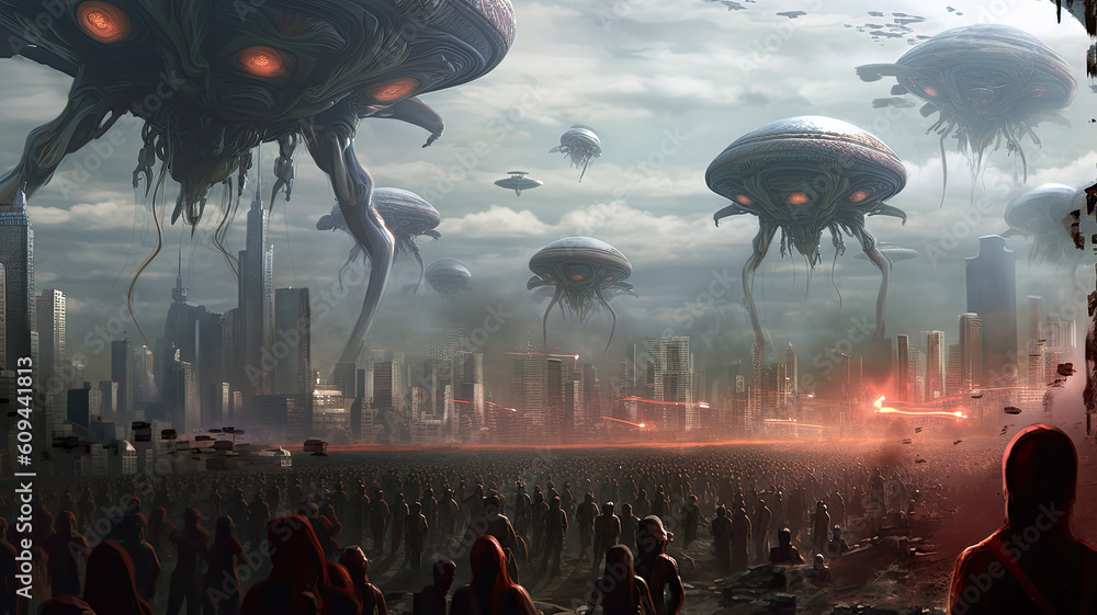 alien vs. humanity war as an futuristic concept created with Generative ...