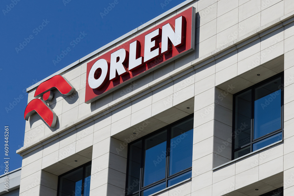 Foto de View on PKN Orlen - Polish oil company logotype on the top of ...