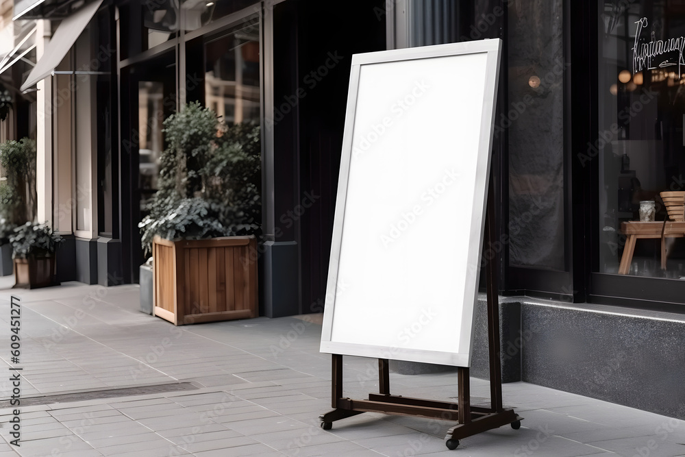 Blank restaurant shop sign or menu boards near the entrance to ...