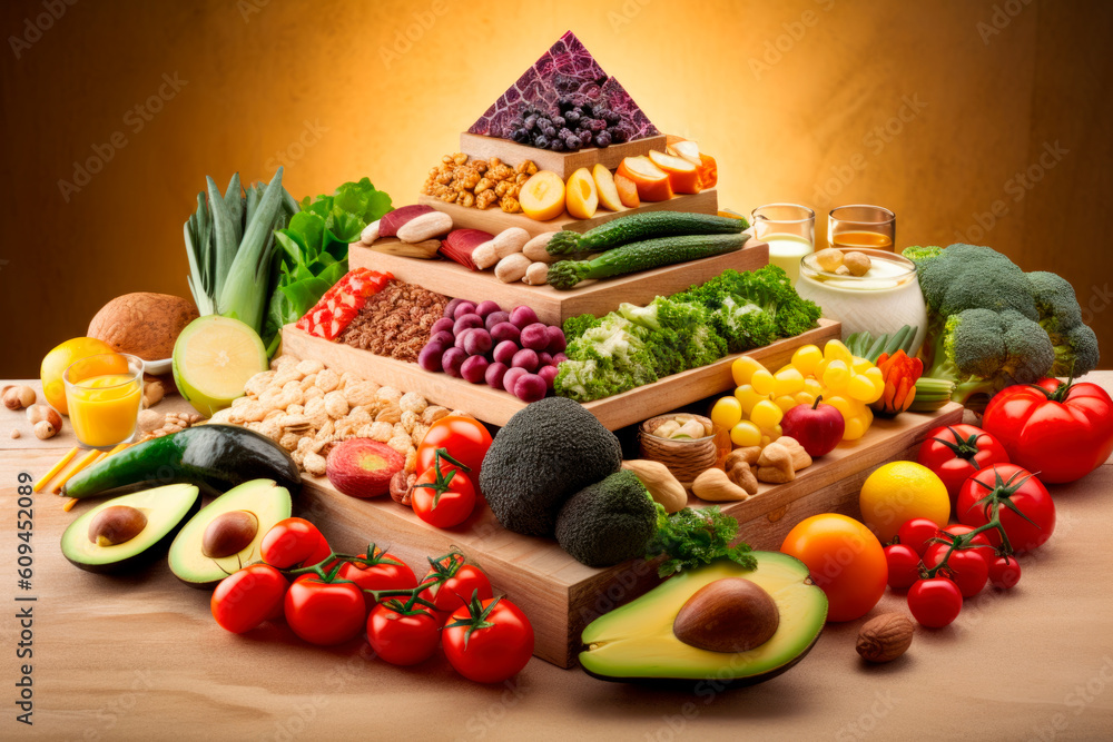 Food pyramide, healthy food, vegetables, fruits, generative ai Stock ...