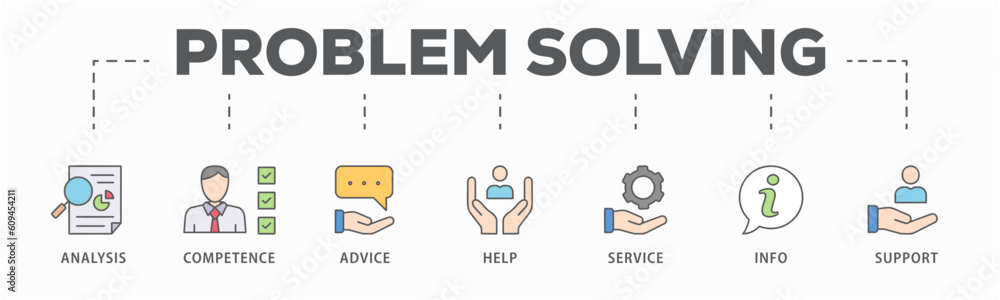 Problem solving banner web icon vector illustration concept with icon ...