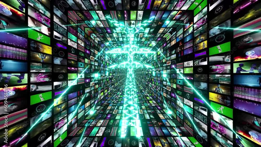 neon lights hologram animation of transmission tower electrical ...